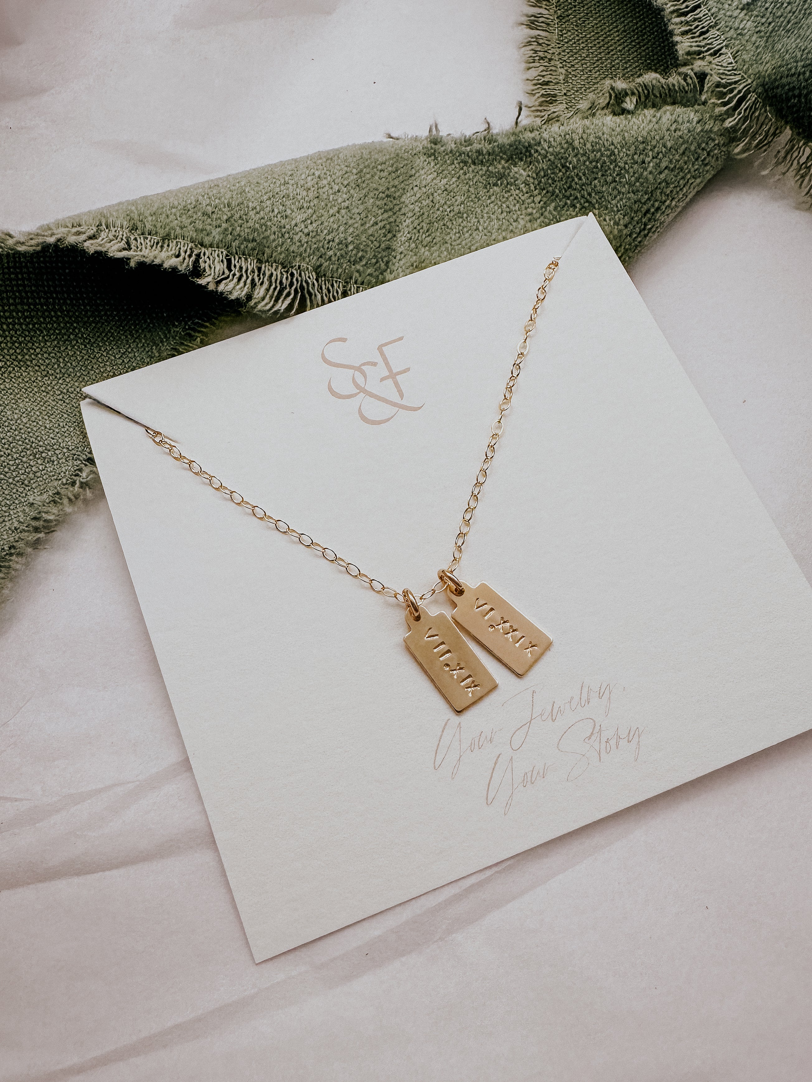 Eloise // Custom Gold-Filled Tag Necklace – Stamped & Finch